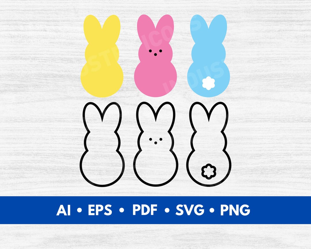 Easter Marshmallow Bunny Peeps Vector, Marshmallow Bunnies Cut File ...