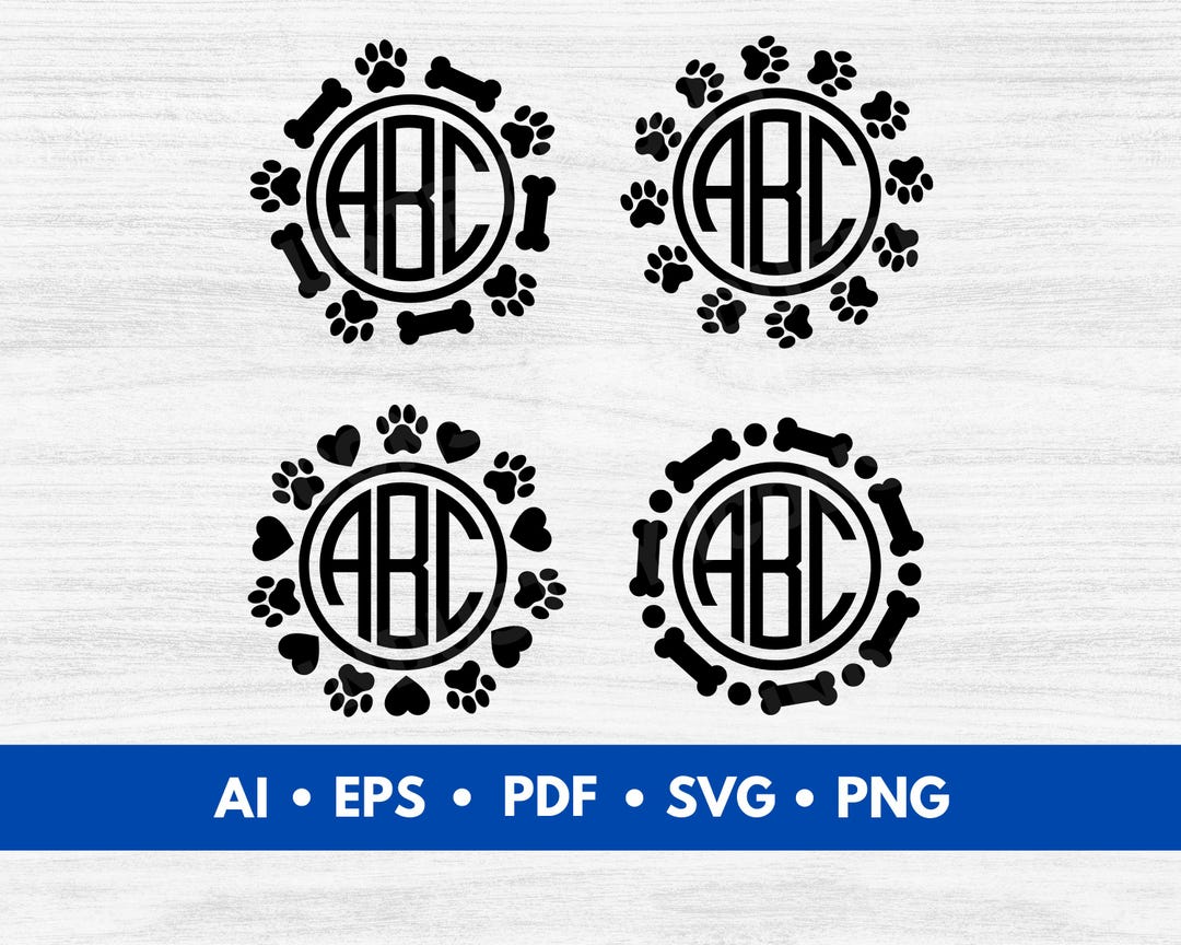 Dog Monograms Vector, Dog Paw Prints Monograms SVG Cut File, Dog Lover ...