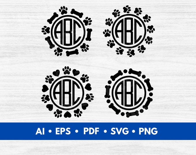 Dog Paw Print Monogram Svg, Paw Print Split Name Monogram Svg. Vector ...