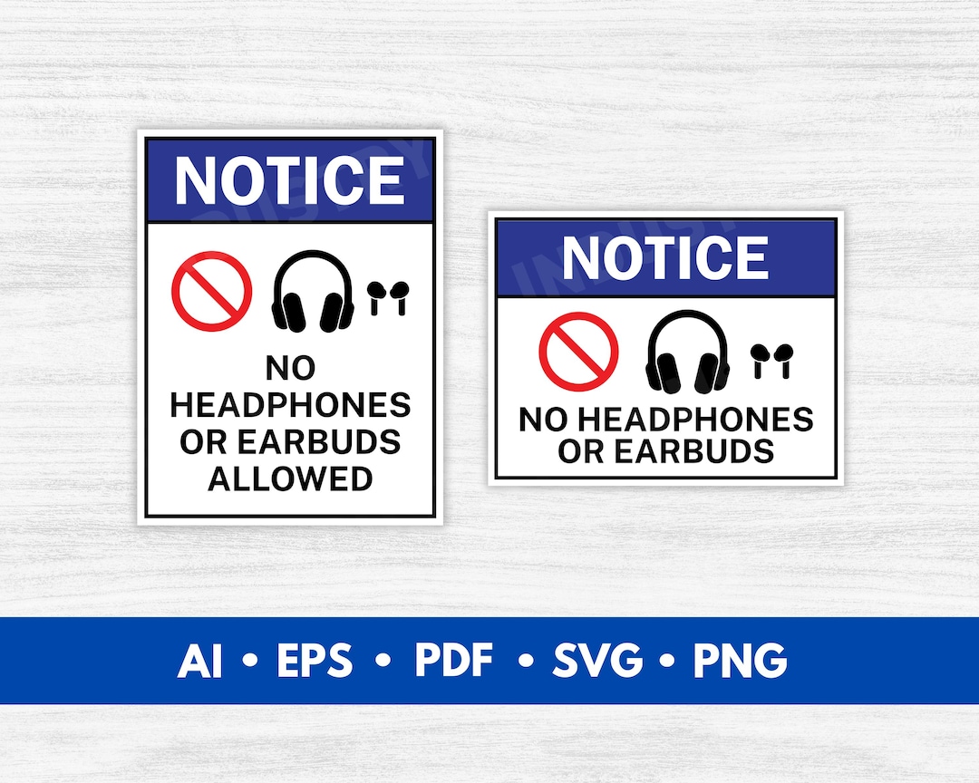 No Headphones or Earbuds Sign, Printable Notice Sign for Schools ...