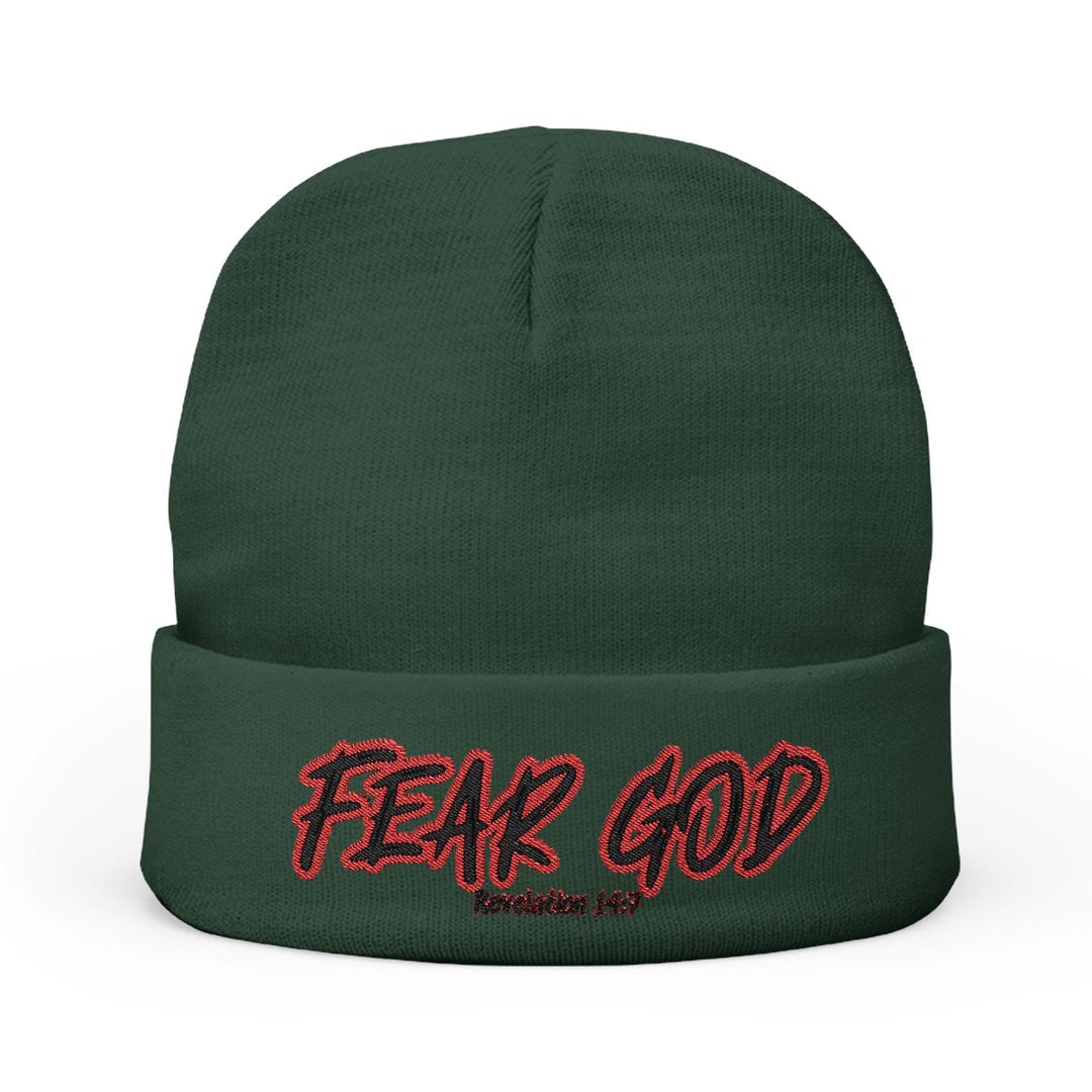 Fear God Embroidered Knit Beanie, Cozy Winter Hat, Religious Beanie ...