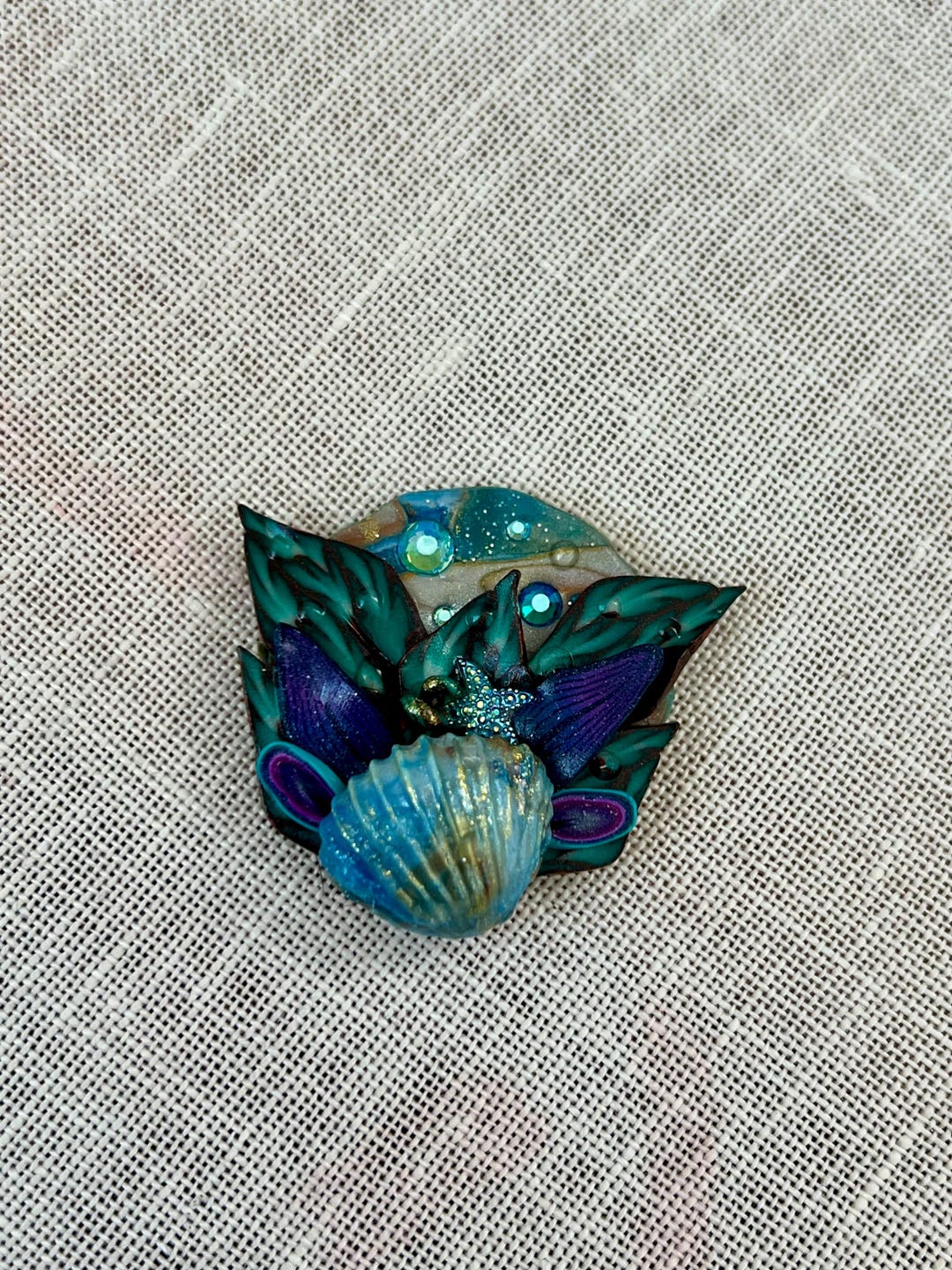 Blue Seashell Needle Minder Summer Cross Stitch Polymer Clay Needlework ...