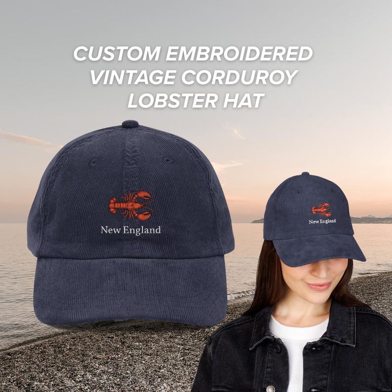 Custom Embroidered Lobster Hat | Vintage Corduroy Beach Hat, New ...