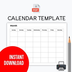 Custom Calendar - Instant Download - Blank Calendar, Printable Template ...