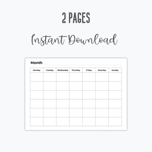 Custom Calendar - Instant Download - Blank Calendar, Printable Template ...