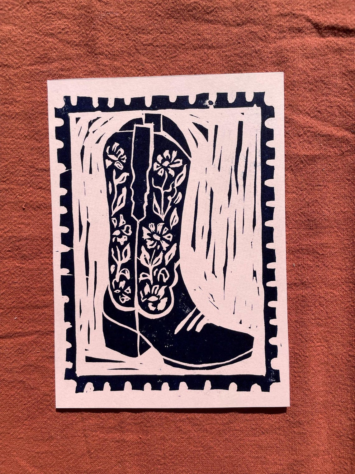 Cowboy Boot Linocut Print - Etsy