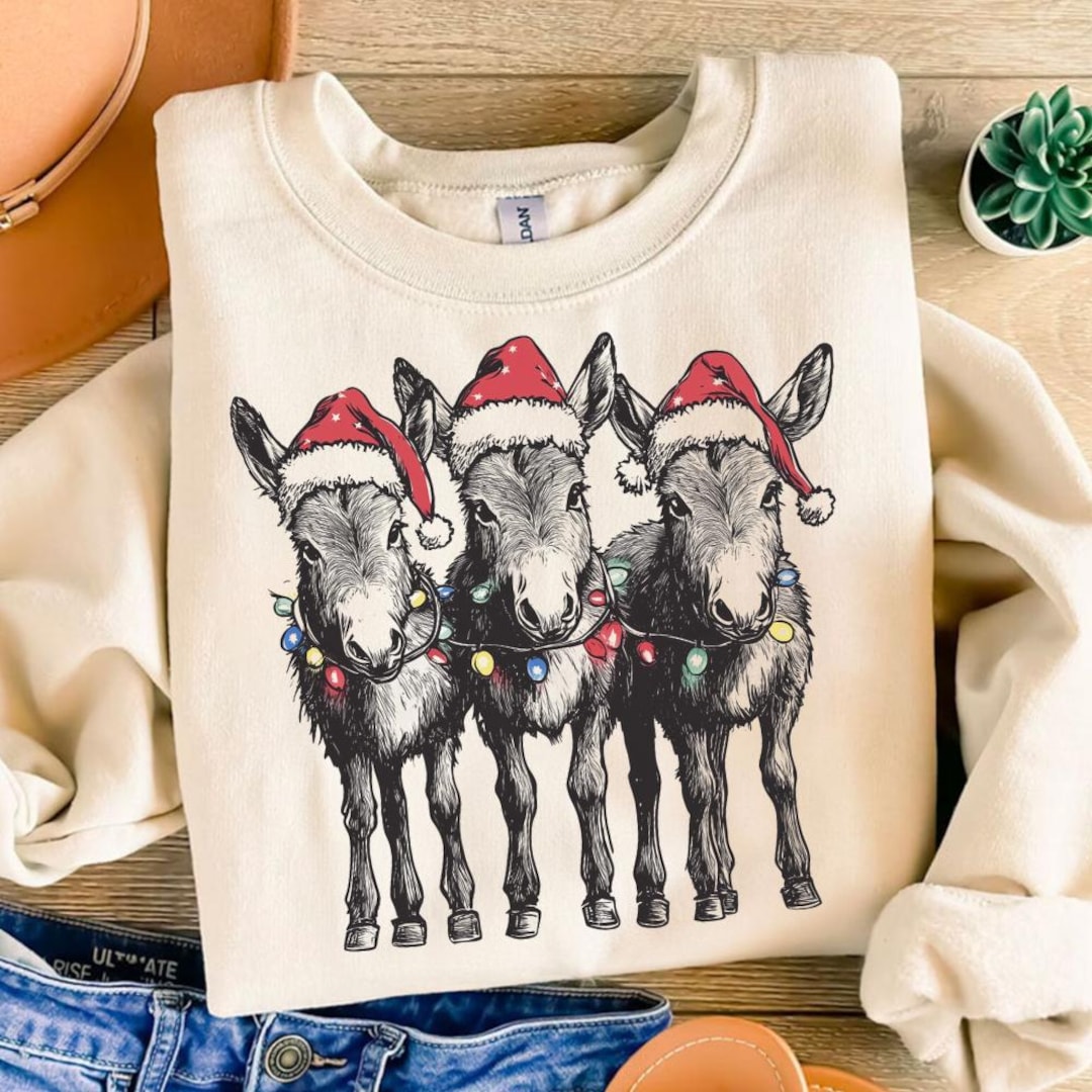 Christmas Donkey Png, Donkey Christmas Lights Santa Hat, Donkeys ...