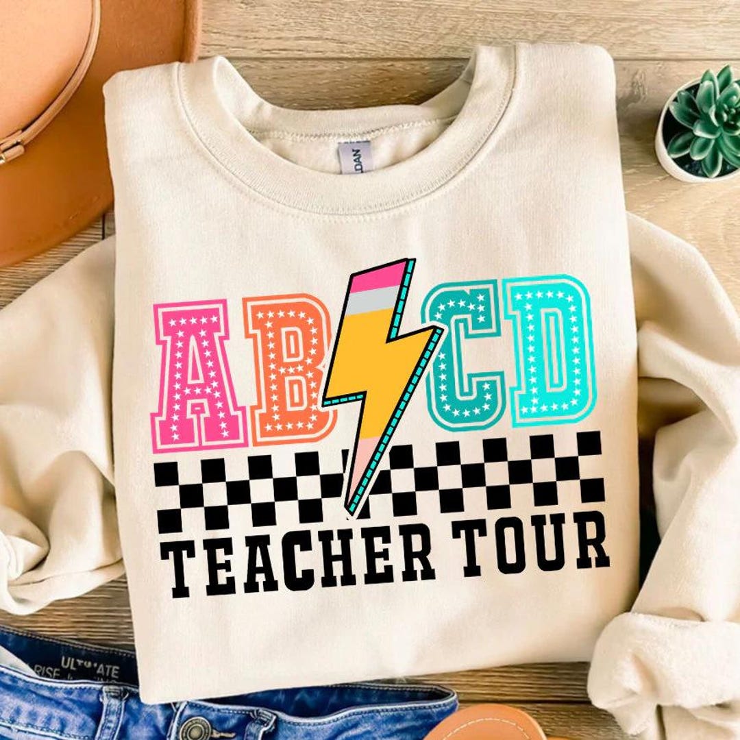 Retro ABCD Teacher Tour Png, First Day of School Teacher Bright Doodles ...