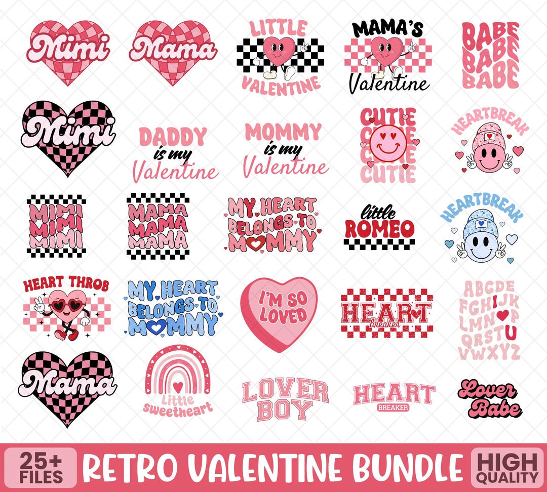 Retro Valentine Svg, Valentines Png Bundle, Valentines Day Svg, Groovy ...
