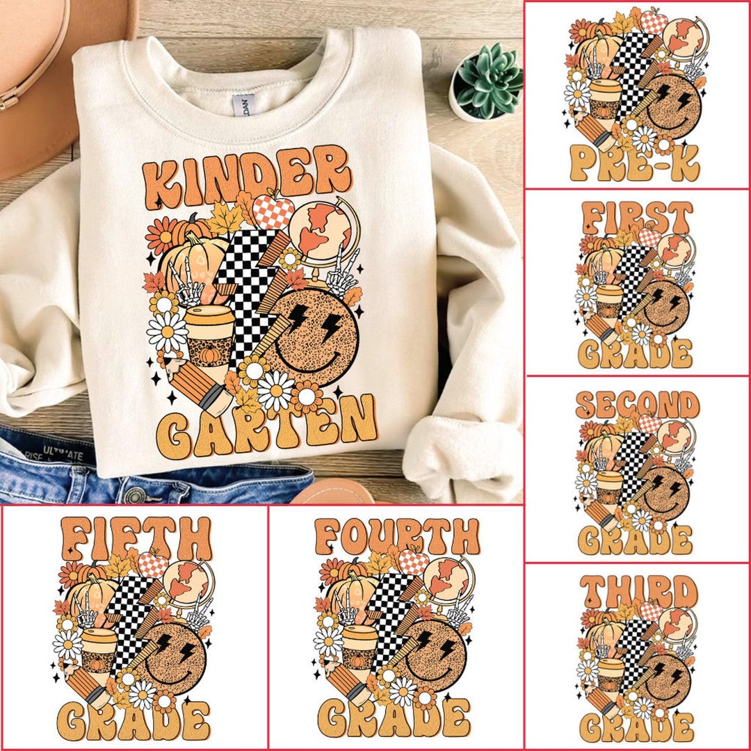 Fall Back to School Bundle PNG Shirt, Retro Fall Vibes Kindergarten ...