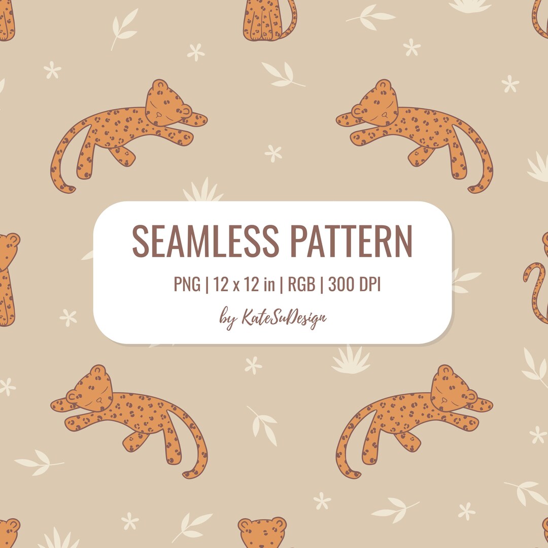 Leopard Cubs Seamless Pattern PNG File Baby Kids Fabric Print With Cute ...