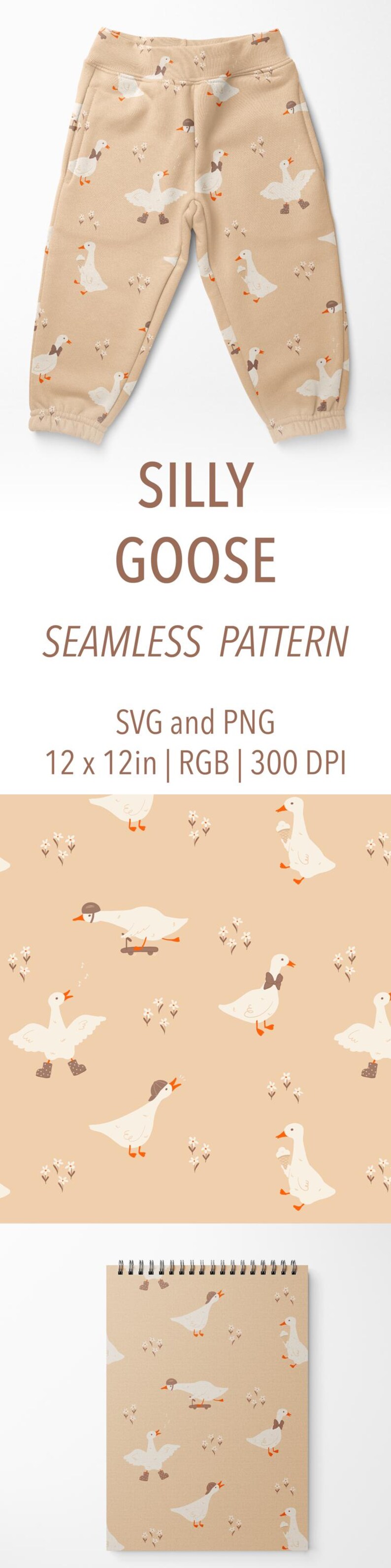 Silly Goose Seamless Pattern SVG and PNG File Cute Duck Goose on ...