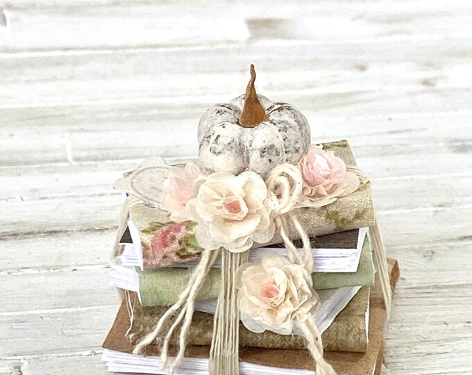 Shabby Chic Book Stack With Roses and Pumpkin - Etsy