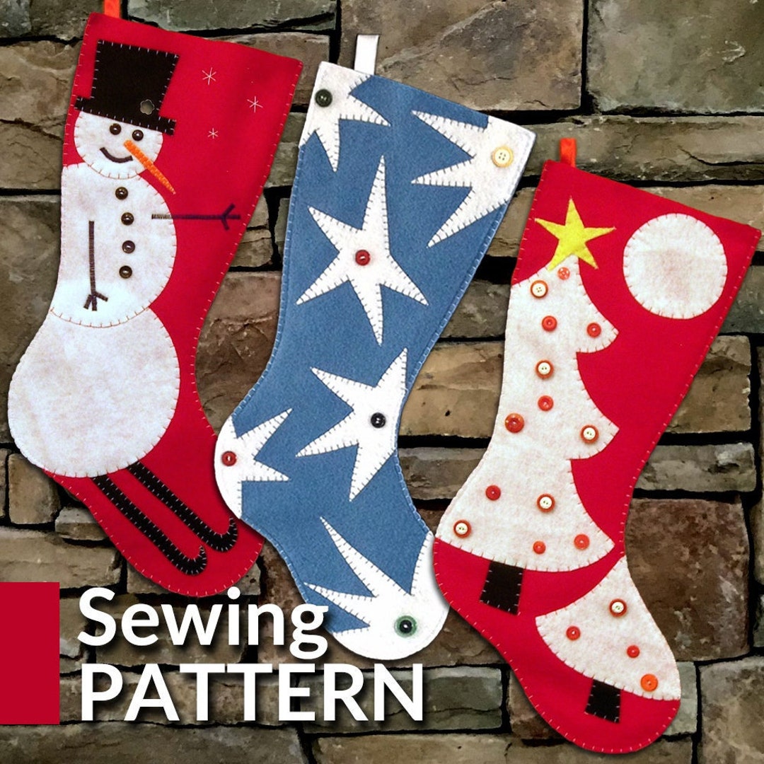 XL Christmas Stocking Sewing Patterns: Set of 3 DIY Felt Stockings (PDF ...