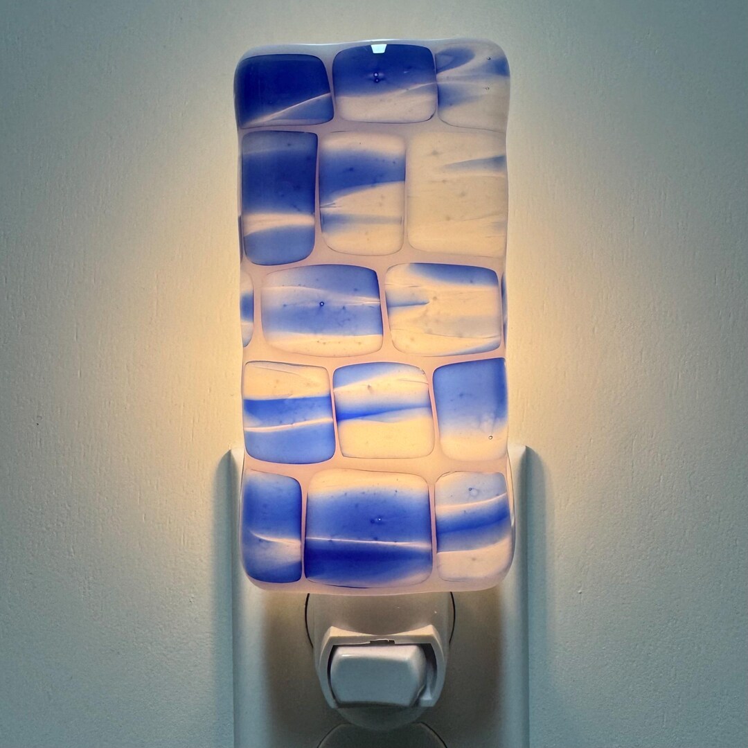Glass Night Light - Blue and White Kitchen, Bedroom or Bathroom Night ...