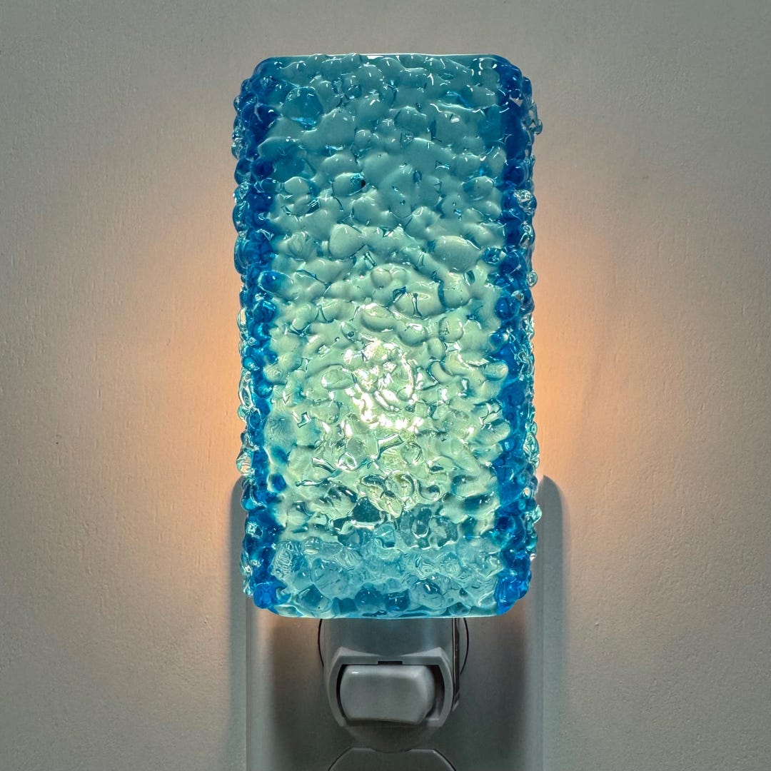 Glass Night Light - Sky Blue Fused Glass Kitchen Bedroom Bathroom or ...