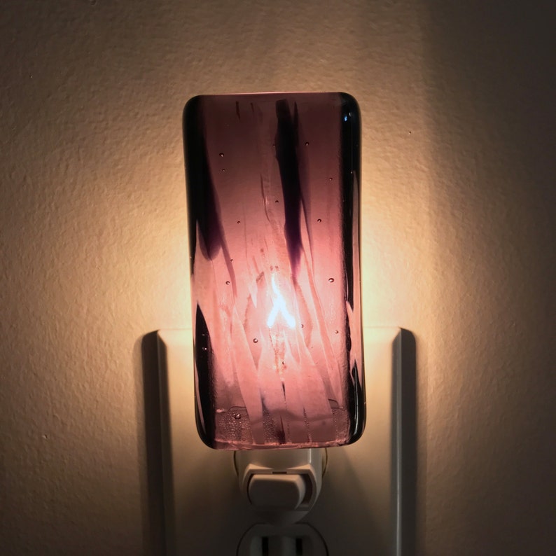 Glass Night Light Purple and White Fused Glass Handmade | Etsy