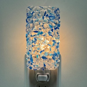 Glass Night Light Blue and Clear Chunky Fused Glass Kitchen, Bedroom or ...