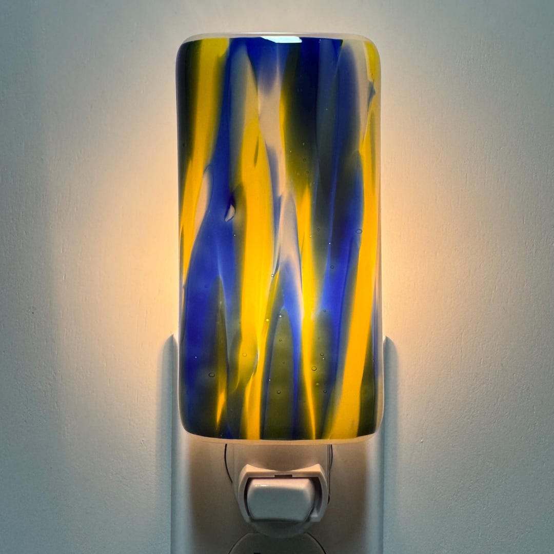 Glass Night Light - Blue and Yellow Kitchen Bedroom Bathroom or Hallway ...