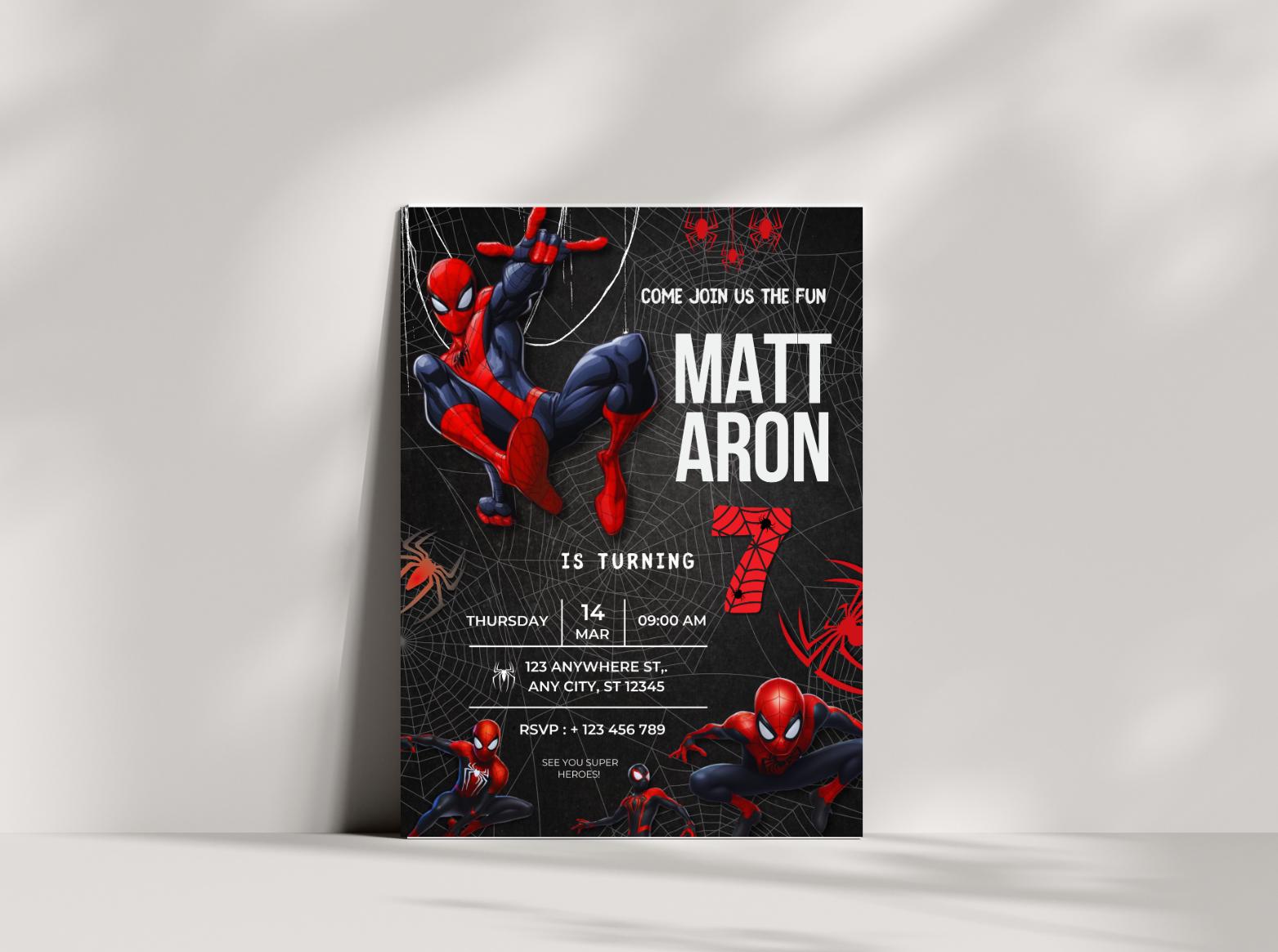Black Spiderman Kids Editable Birthday Invitation Spiderman Digital and ...