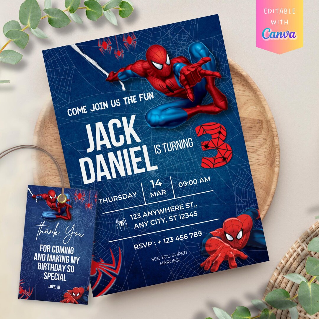 Editable Boy Spiderman Birthday Invitation Spiderman Invitation ...