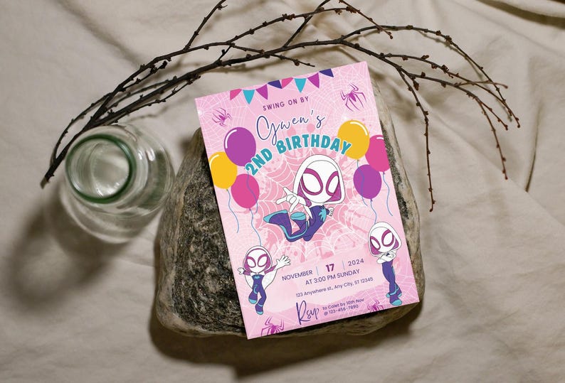 Spidey Gwen Girl Kids Editable Birthday Invitation Ghost Spider Digital ... Spidey Gwen Girl Kids Editable Birthday Invitation Ghost Spider Digital ...