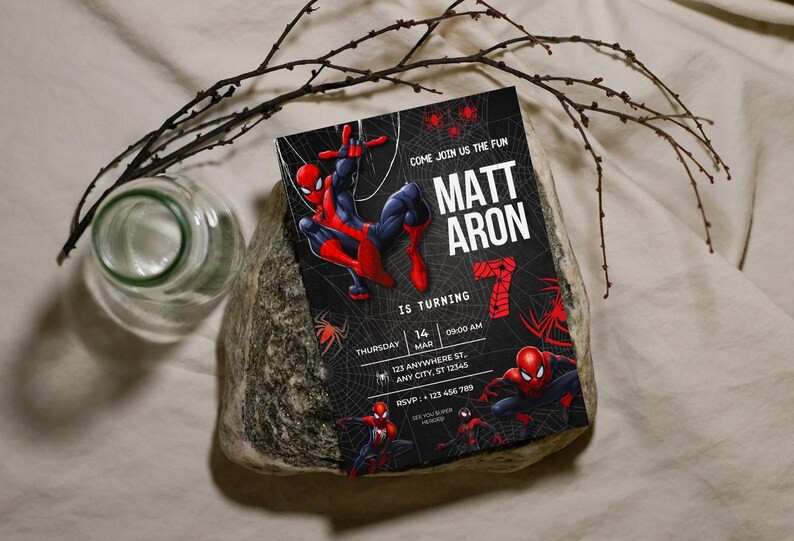 Black Spiderman Kids Editable Birthday Invitation Spiderman Digital and ...