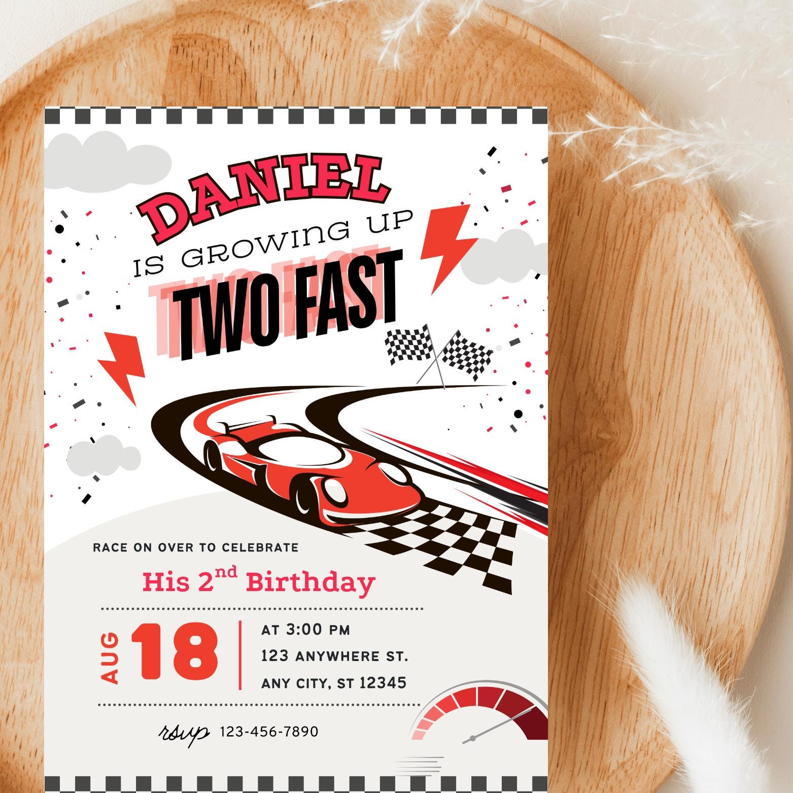 Two Fast Cars 2nd Birthday Invitation, Race Car Party (digital Download ...