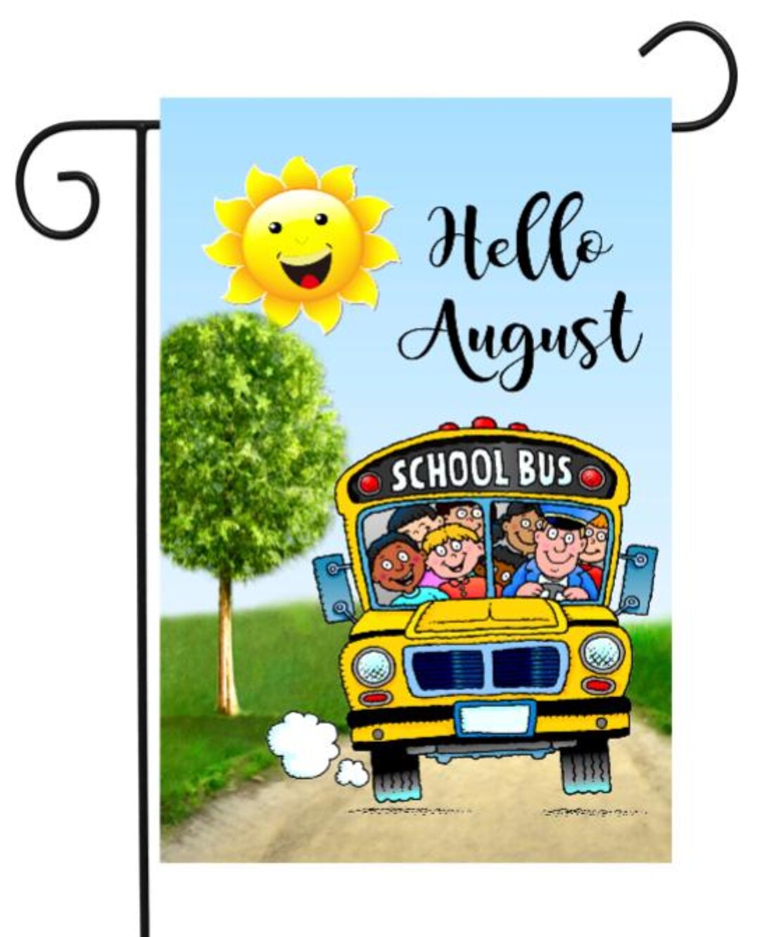 Hello August School Bus Garden Flag #G1650 - Etsy