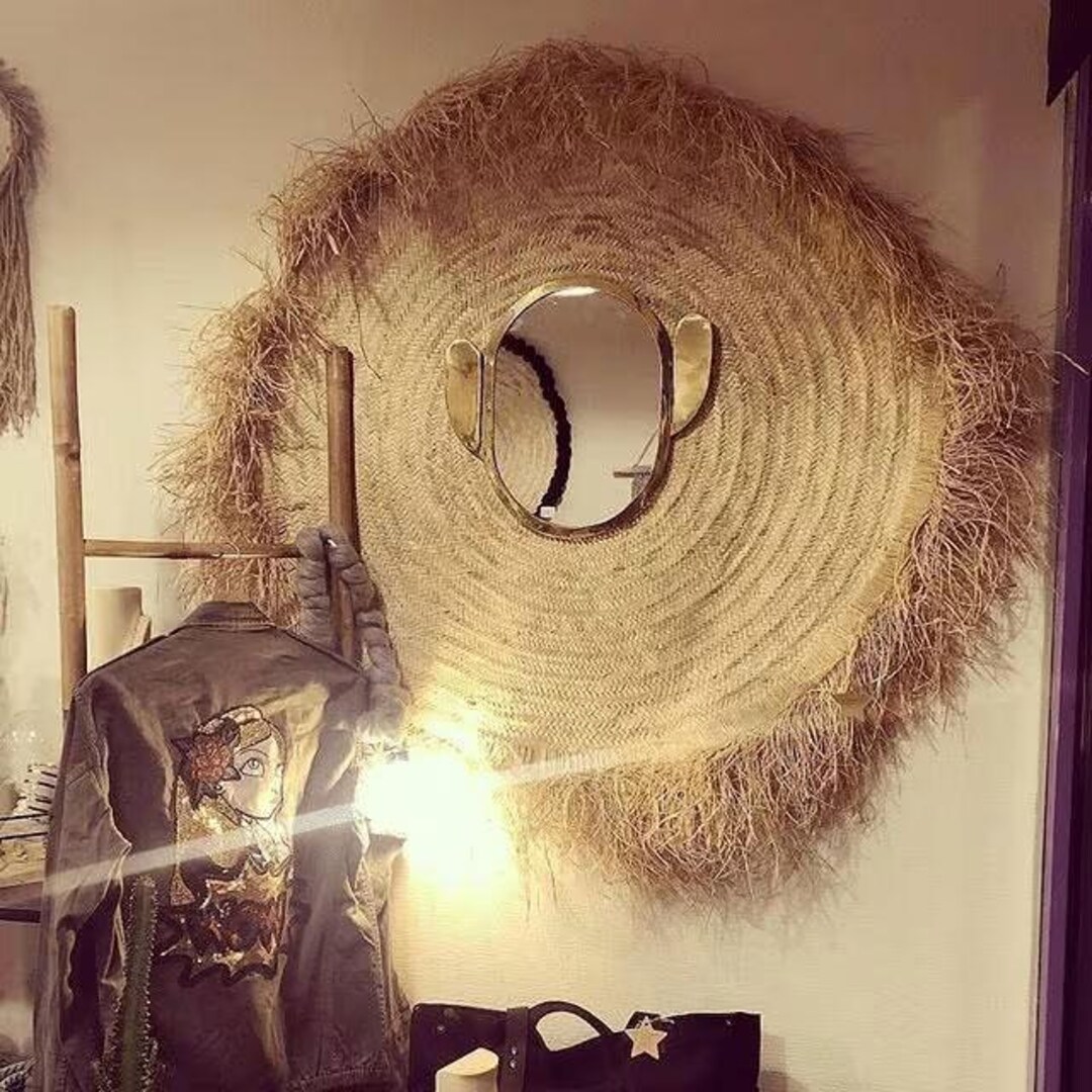 Woven Round Straw and Raffia Rug for Wall F by Moroccan Artisans - Etsy