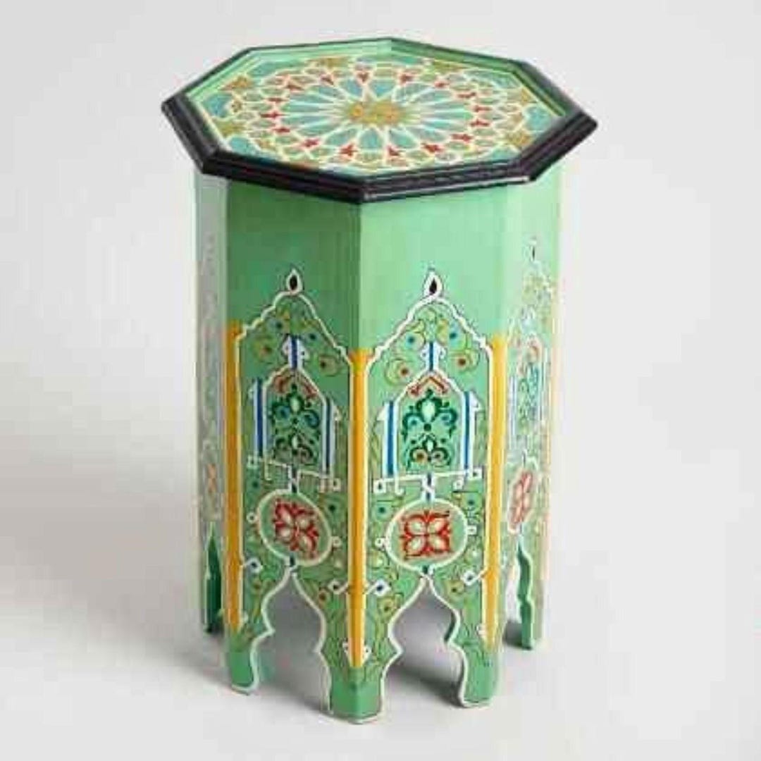 Moroccan Side Table, Moroccan Hexagonal Hand Painted Wooden Side Table ...