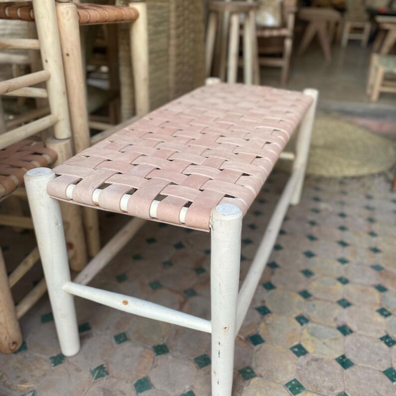 Moroccan Bench in Wood and Brown Leather Moroccan Bench in Solid Wood ...