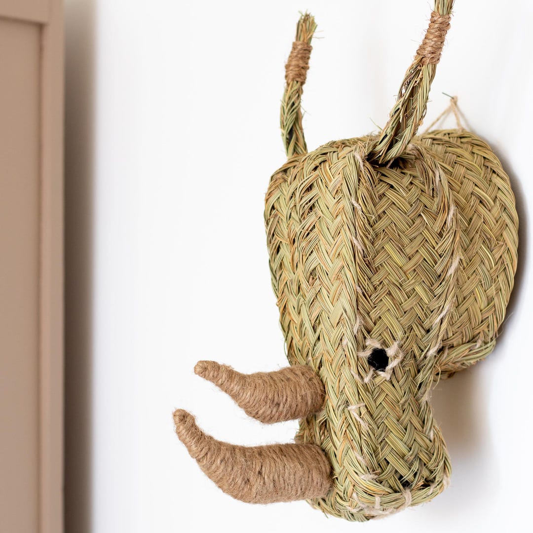 Handwoven Rhino Wall Trophy – Artisan Esparto and Rattan Animal Head ...