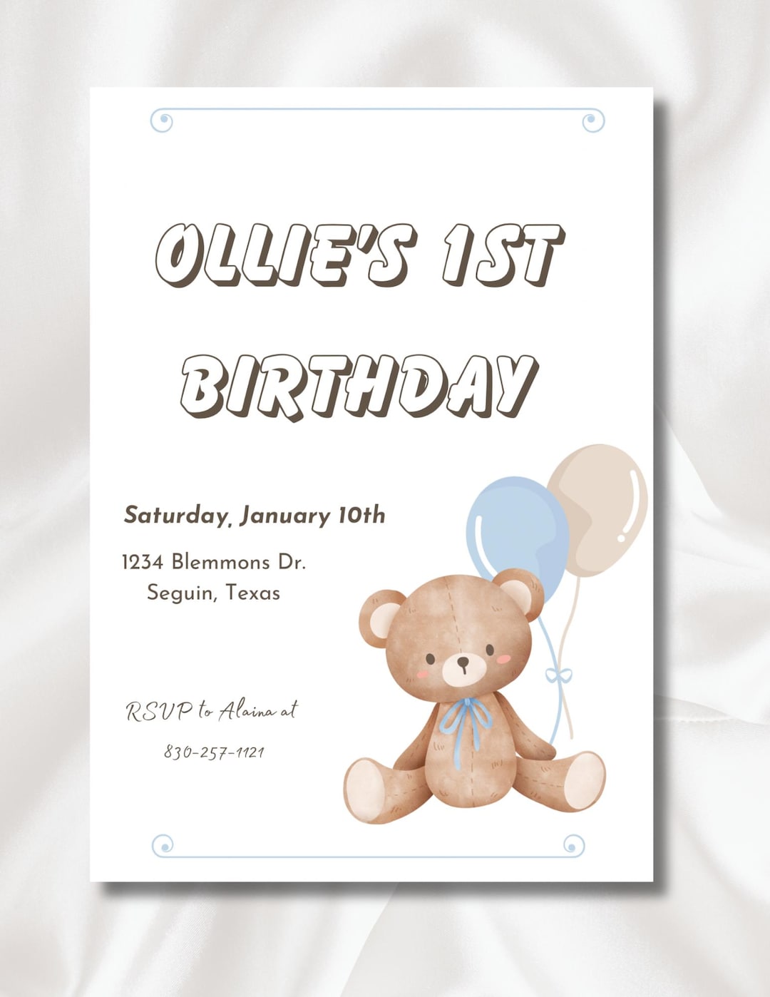1st Birthday Boy Invitation, Balloons First Birthday Invite 1st ...
