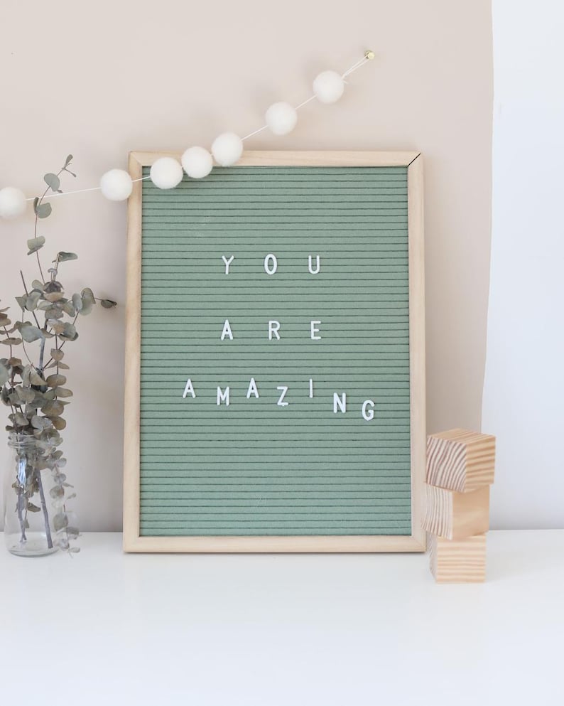Sage Green Felt Message Board With Letters - Customisable Sign for Home ...