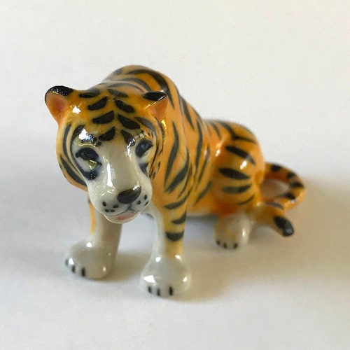 Tiger Ceramic Figure Figurine Mini Animal Ceramic Animal - Etsy