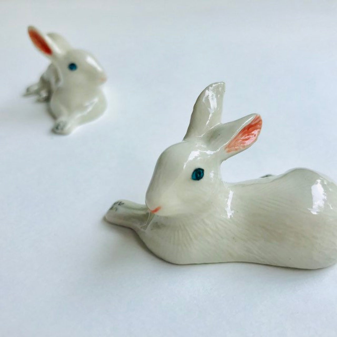 White Rabbit Figure, Ceramic Rabbit, Bunny Figure, Miniature Rabbit ...