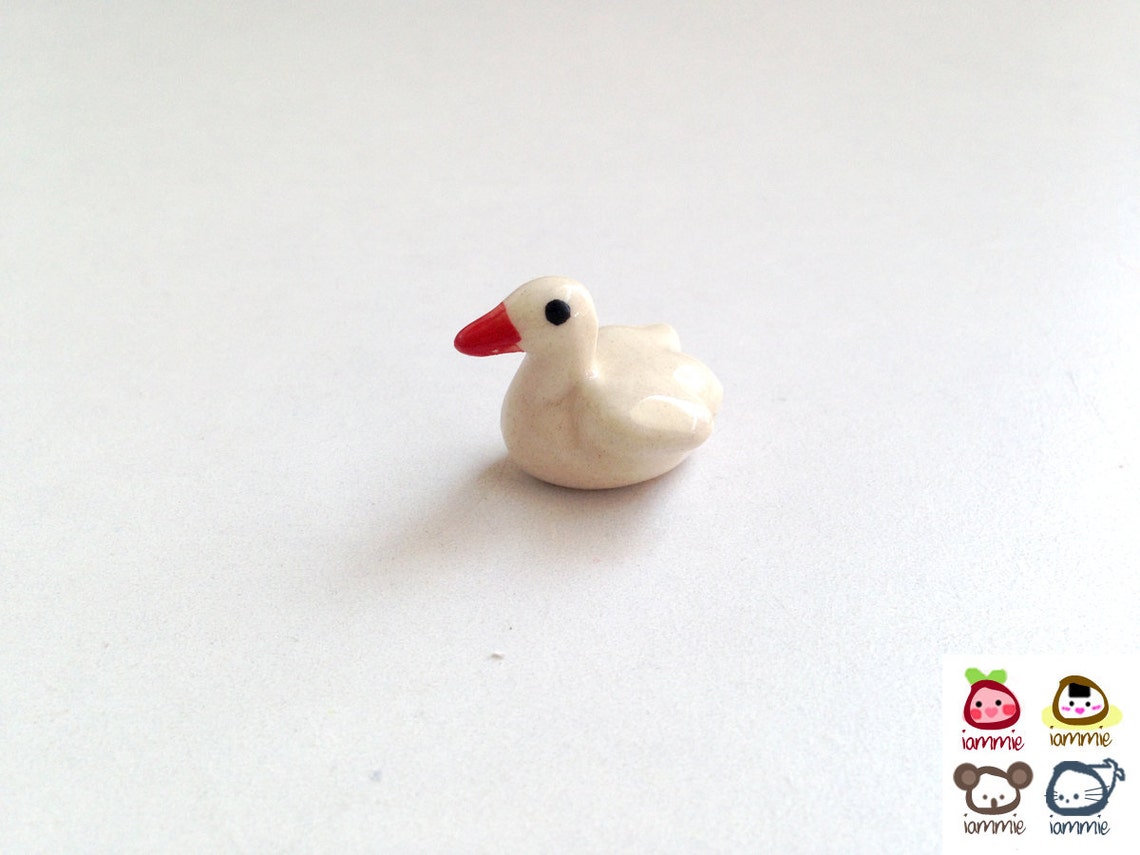 Miniature Ceramic Duck, Miniature Duck, Duck Figurine, White, Cream ...
