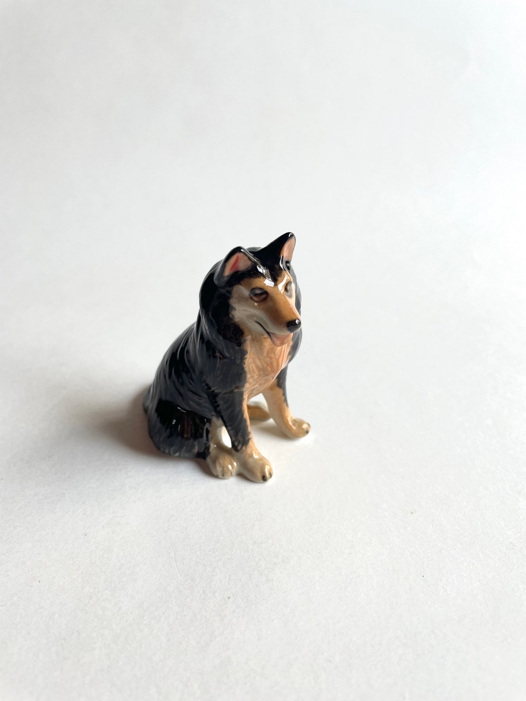 Miniature Dog Figure, German Shepherd, Black Brown, Ceramic Dog Figure ...