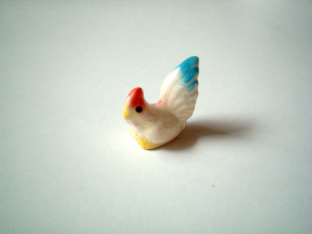Little Ceramic Chicken Figure miniature chicken white with | Etsy
