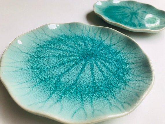 Ceramic Plate Ceramic Light Blue Lotus Ceramic Dish | Etsy Canada