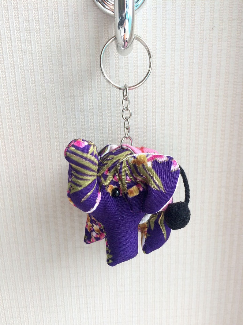 Elephant Keychain Purple Elephant Key Chain Fabric Elephant - Etsy