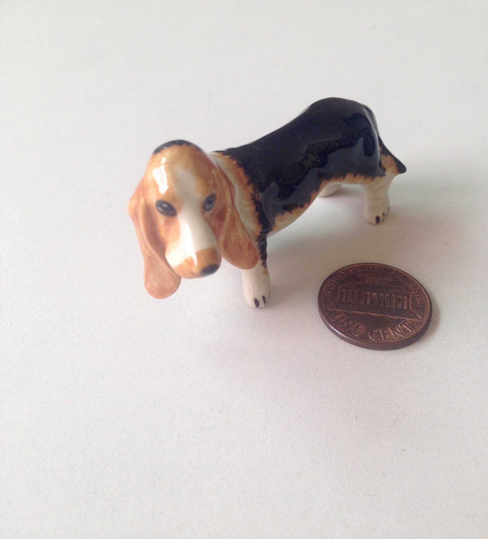 Dog Figure, Beagle, Black Brown Ceramic Dog Figure, Ceramic Figure ...