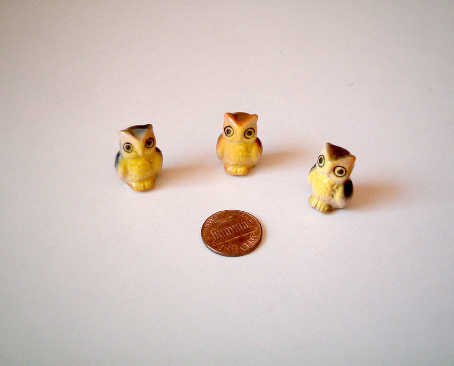 Miniature Owl Brown Yellow With Blue Wings Ceramic Owl Tiny - Etsy