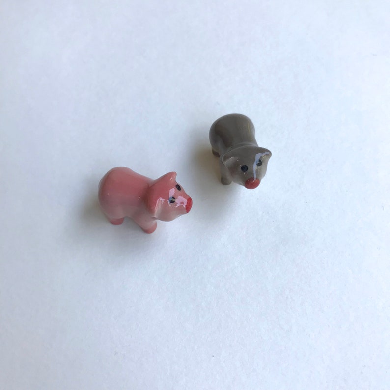 Miniature Ceramic Pig Figurine, Pig Figure, Babe, Grey, Gray, Cute ...