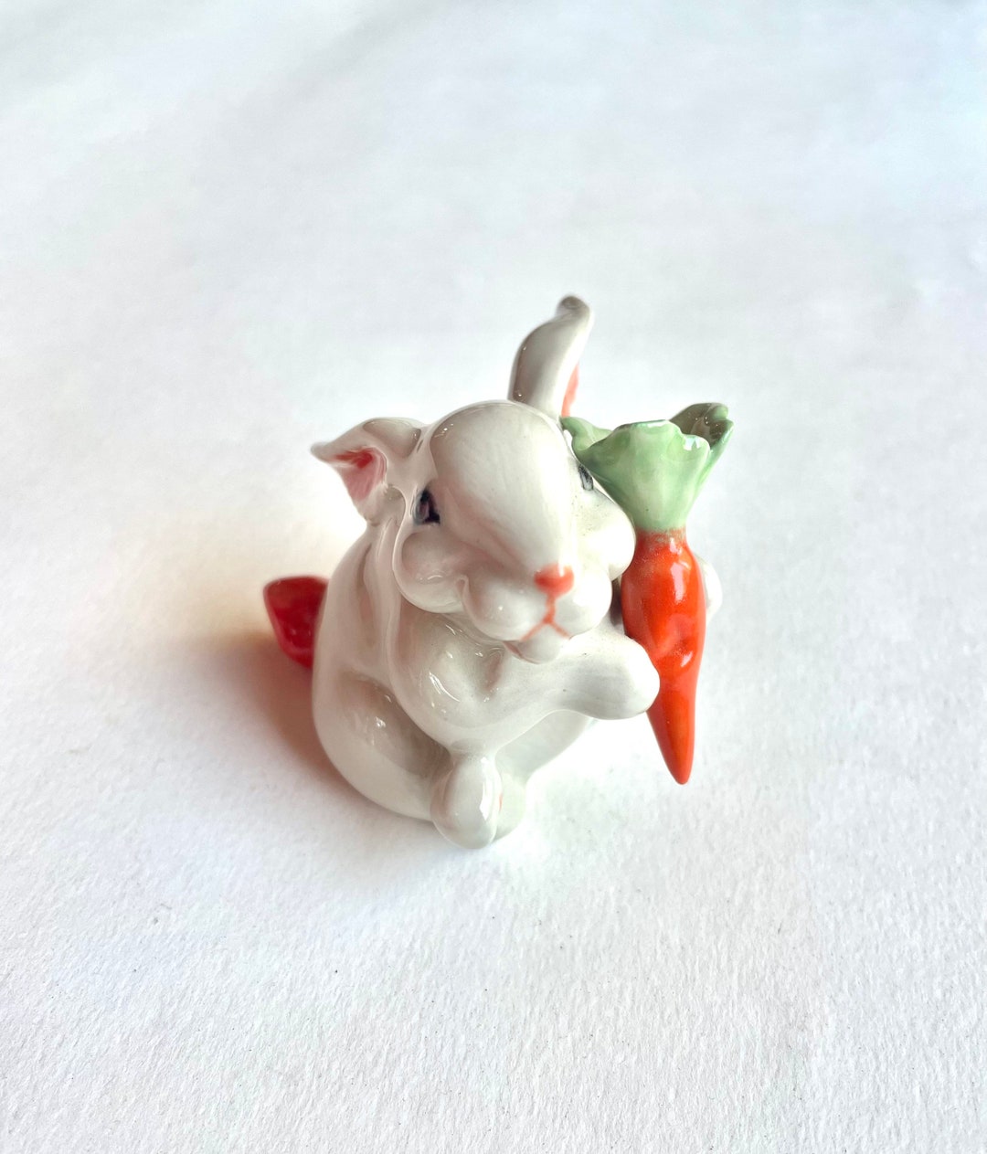 White Rabbit Figure, Carrot, Ceramic Rabbit, Bunny Figure, Miniature ...