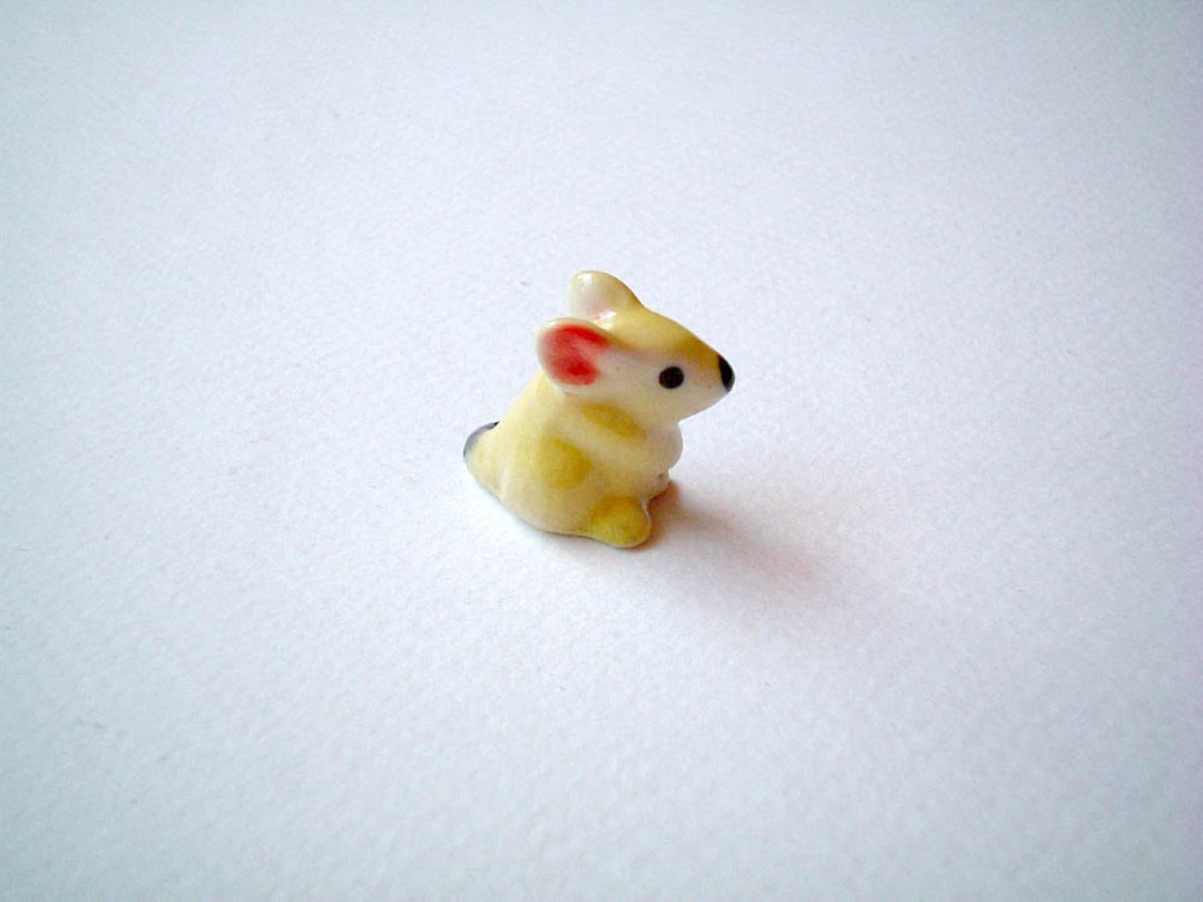 Miniature Mouse Figurine, Yellow, Ceramic Animal, Little Animal, Tiny ...