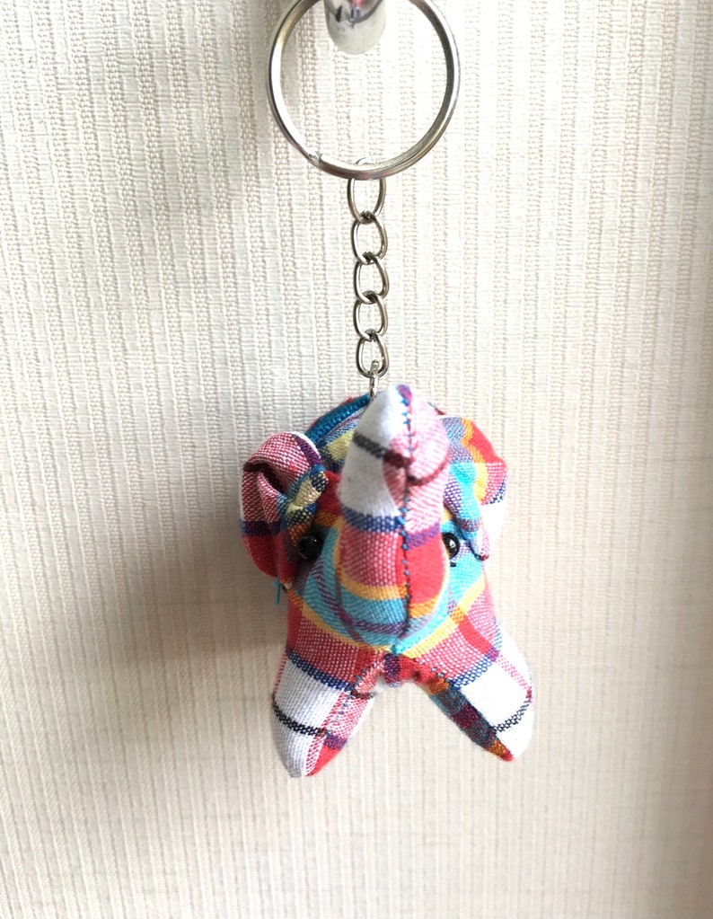 Elephant Keychain Plaid Blue Red Elephant Key Chain - Etsy