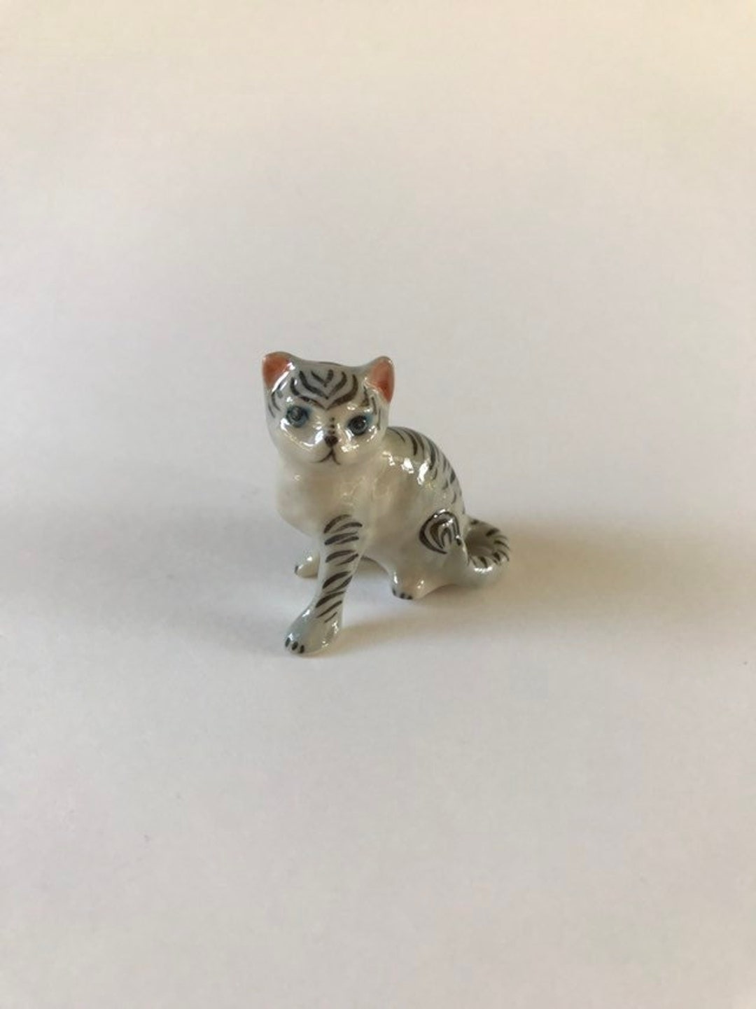 Cat Figure, White, Blue, Sit, Kitten, Ceramic Cat Figure, Ceramic ...