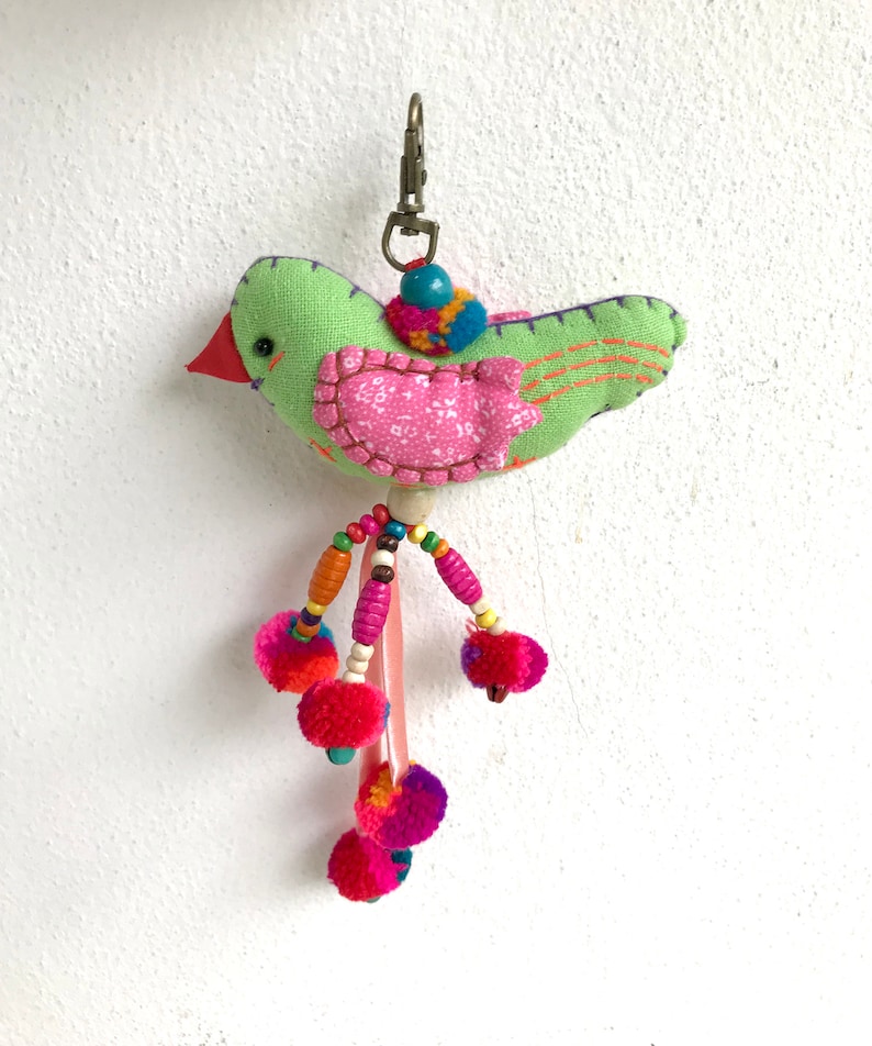 Stuffed Bird Keychain Animal Key Chain Green Fabric - Etsy